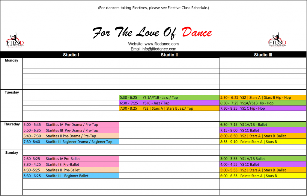 Classes & Calendar - For the Love of Dance School